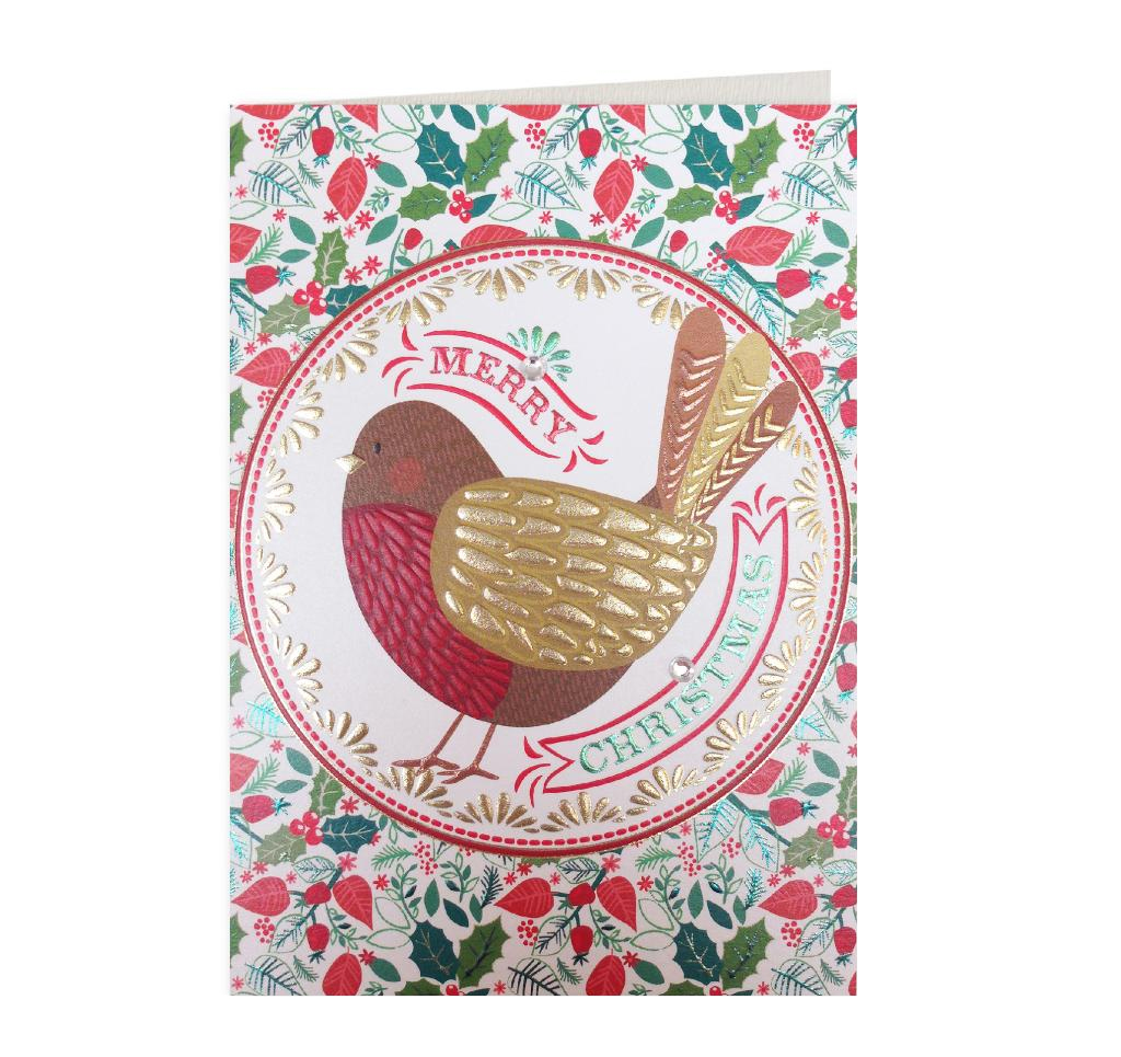 Felicitare - Merry Christmas Robin - Laura Darrington Design