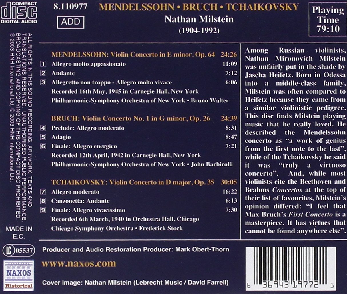 Violin Concertos (Milstein) - Max Bruch, Felix Mendelssohn, Pyotr ...