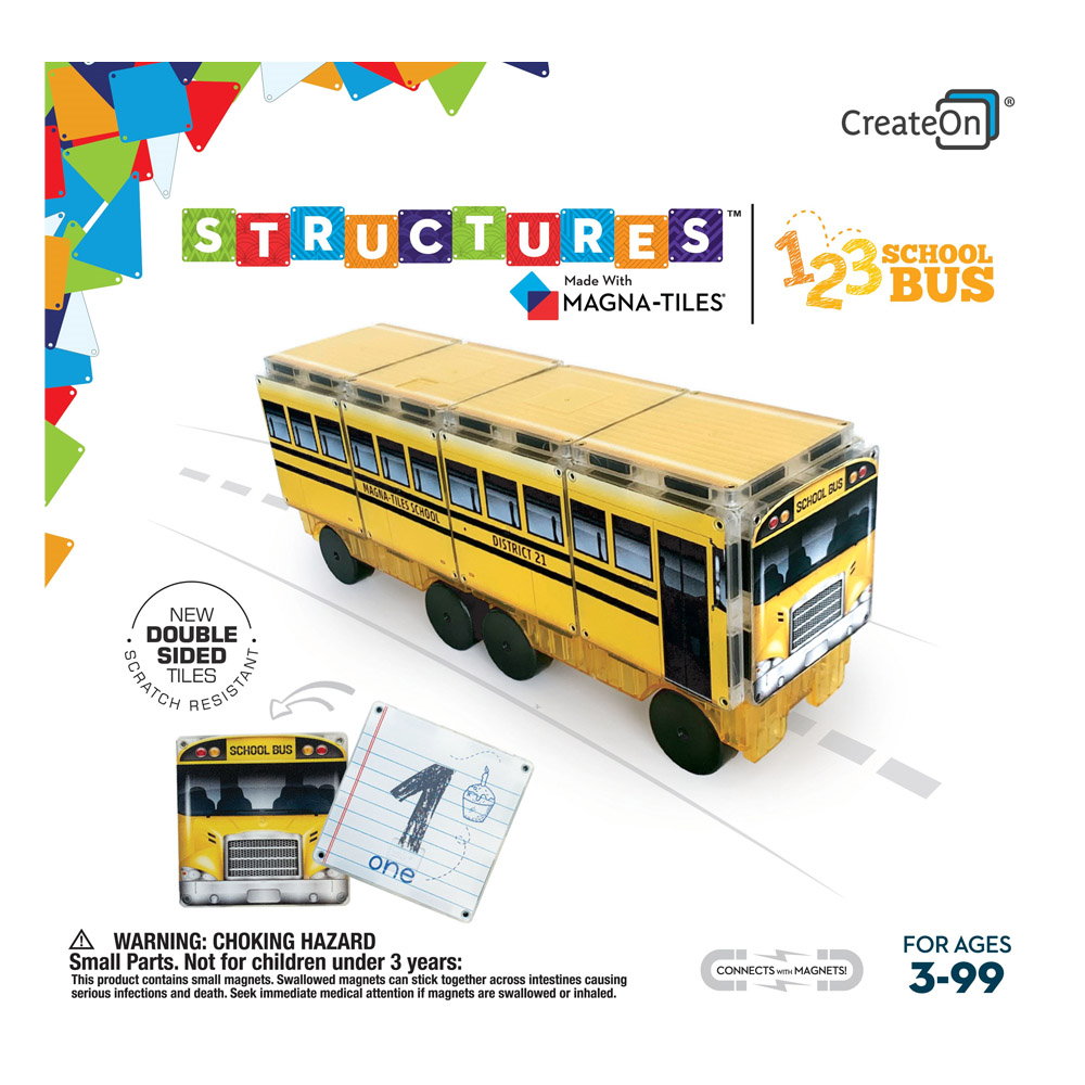 Set de constructie cu piese magnetice - Autobuzul Scolar 123 - CreateOn