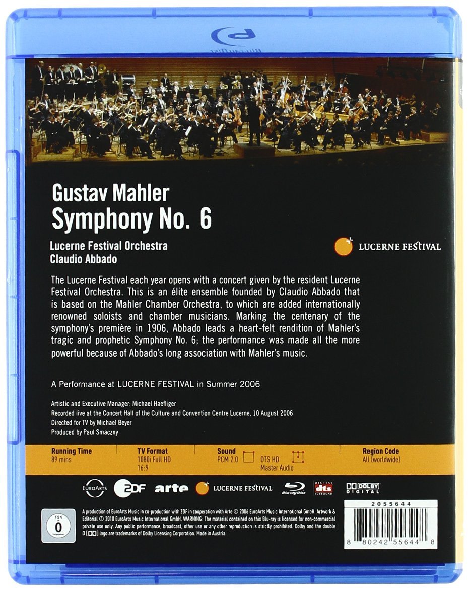Mahler - Symphony No.6 Blu Ray Disc - Gustav Mahler
