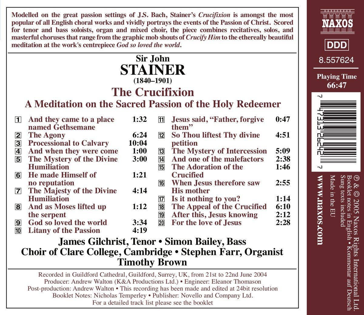 Stainer - The Crucifixion - John Stainer, Timothy Brown