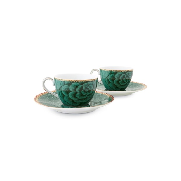 Set 2 cesti cu farfurioara - Spring to Life Green - Pip Studio Set 2 cesti cu farfurioara - Spring to Life Green - Pip Studio