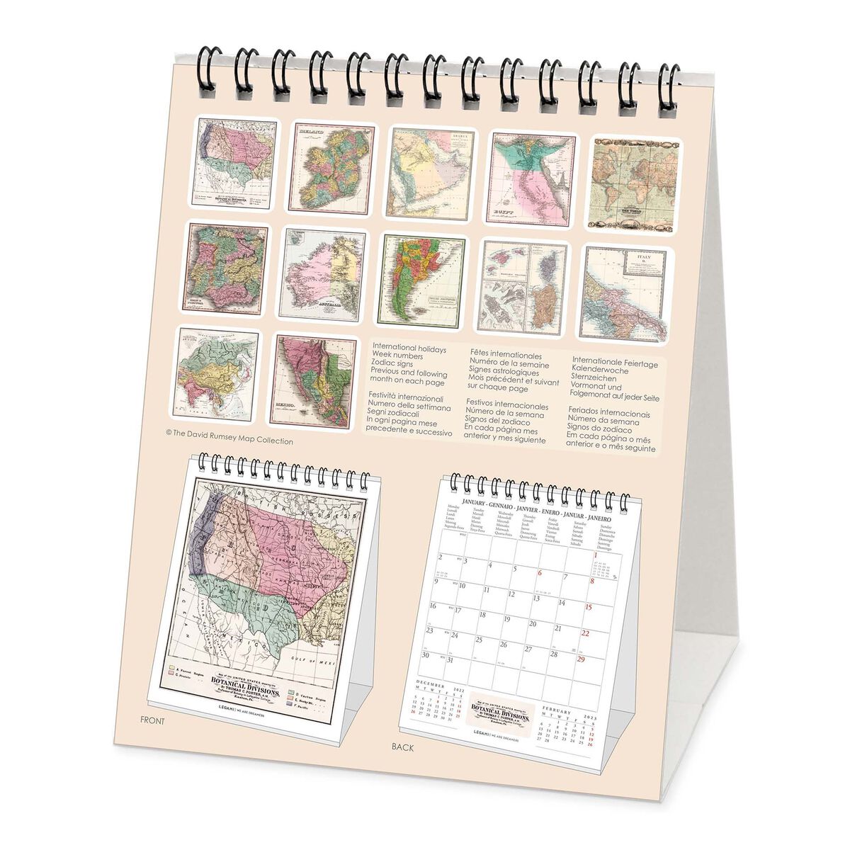 Calendar de birou 2023 - Vintage Maps, 12x14.5 cm - Legami