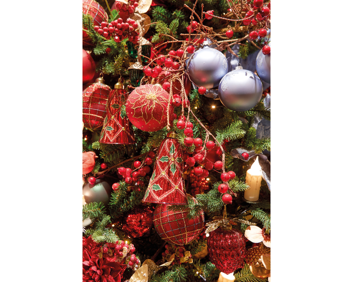 Set clopotei - Glass Holly Check Glitter, doua culori - Kaemingk