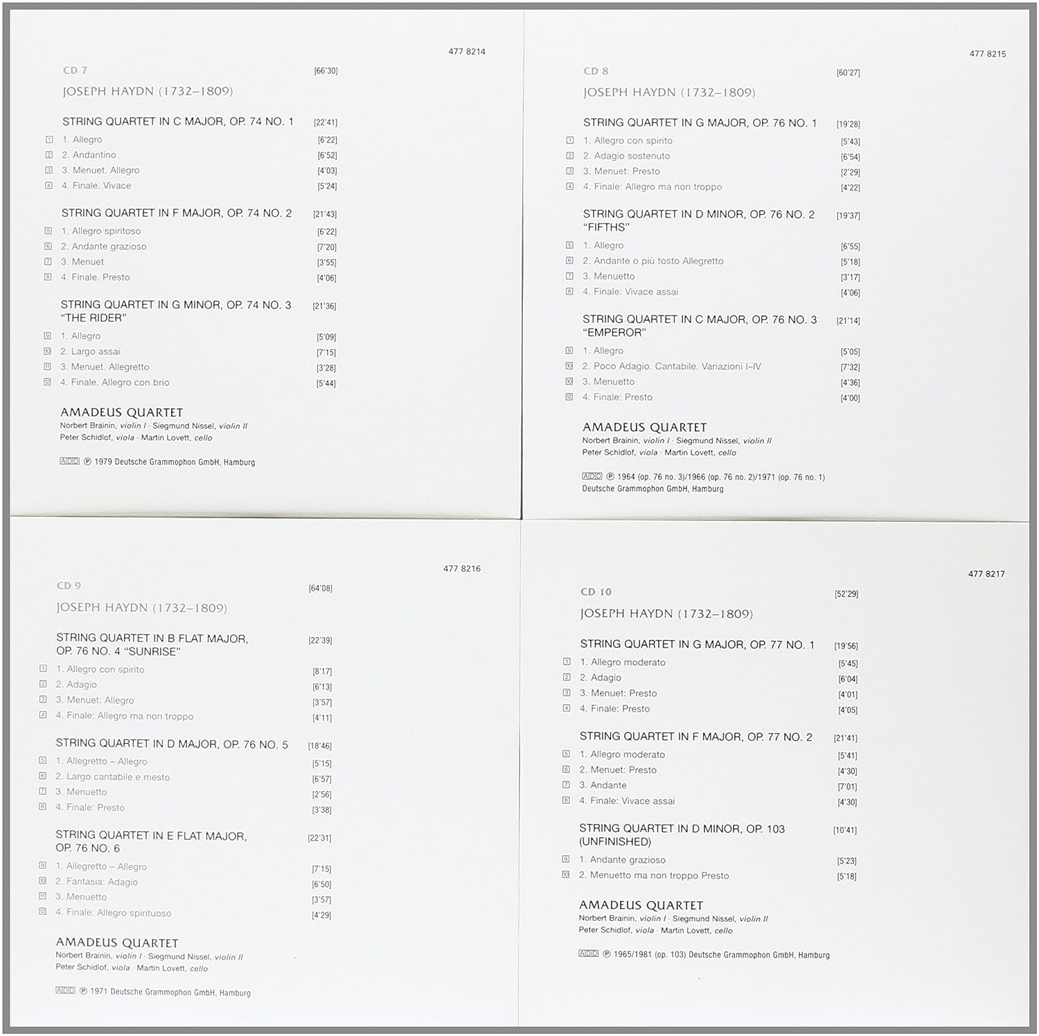 Haydn: 27 String Quartets / Seven Last Words On The Cross (10CDs Box Set) - Amadeus Quartet