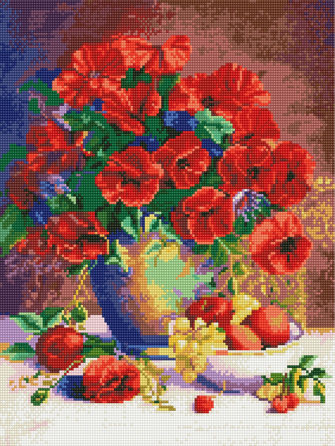 Goblen cu diamante - Vaza cu maci - Acuarello