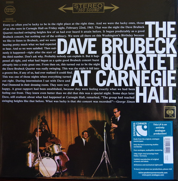 The Dave Brubeck Quartet At Carnegie Hall - Vinyl - Dave Brubeck