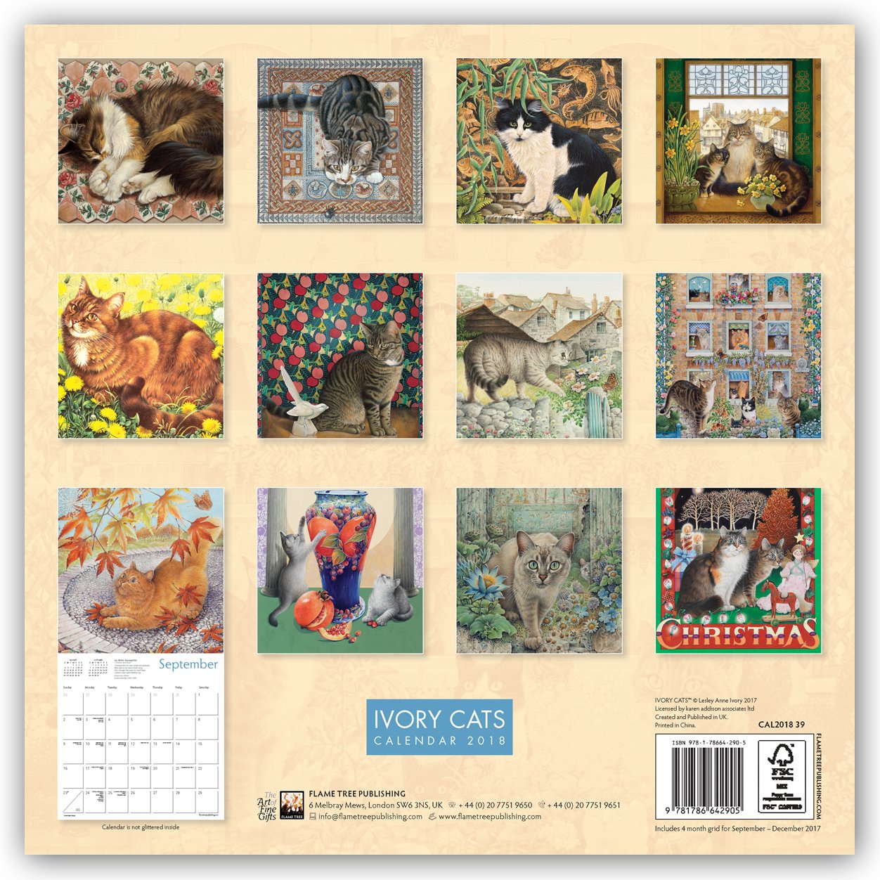 Calendar de perete 2018 - Ivory Cats - Flame Tree Publishing