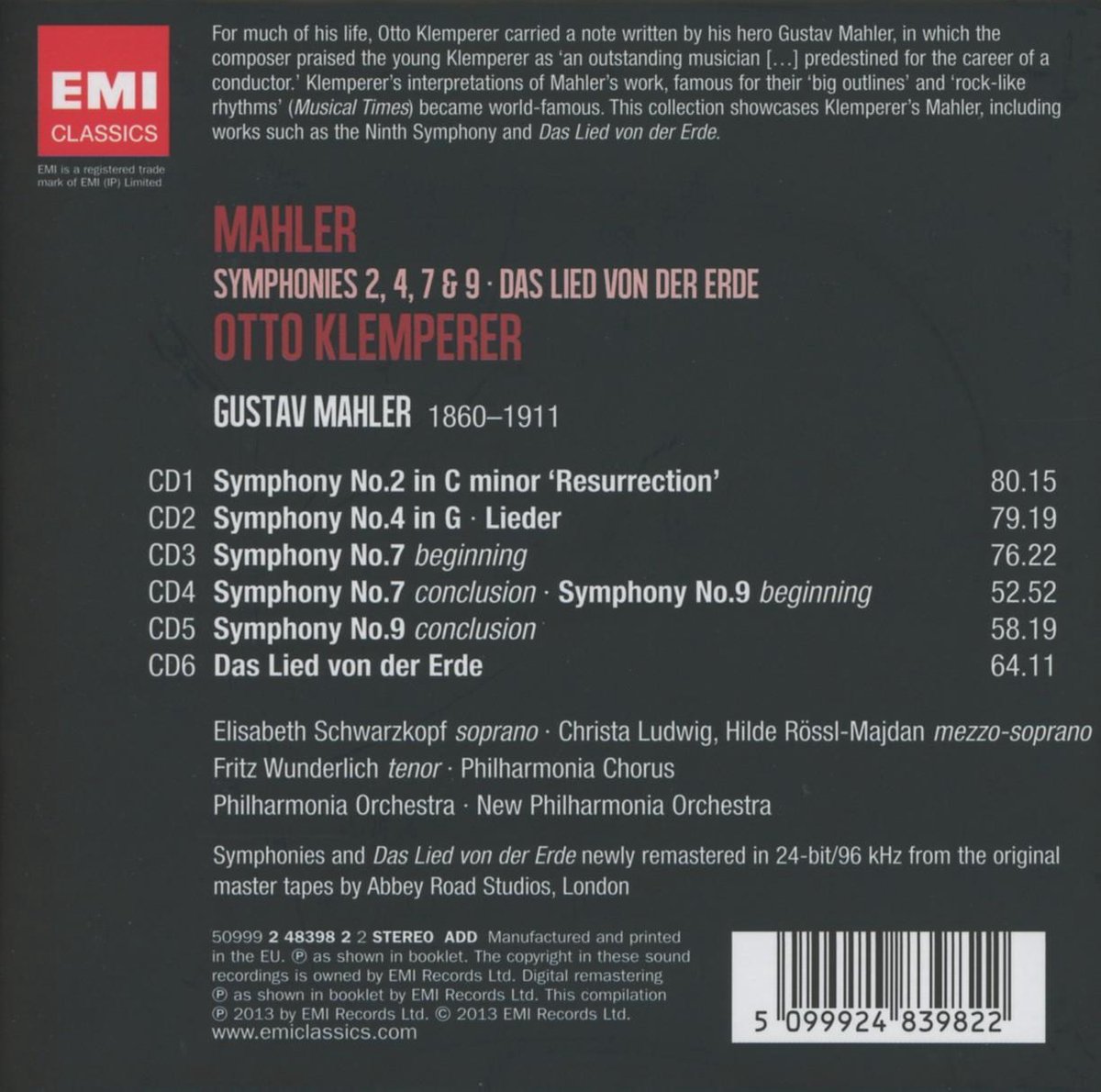 Mahler: Symphonies 2, 4, 7 & 9 - Gustav Mahler, Otto Klemperer, Philarmonia Orchestra, New ...