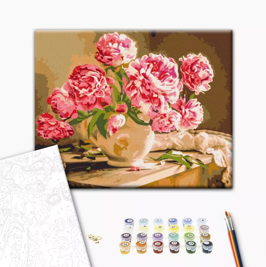 Set pictura pe numere - Peonies in a cozy interior - Brushme