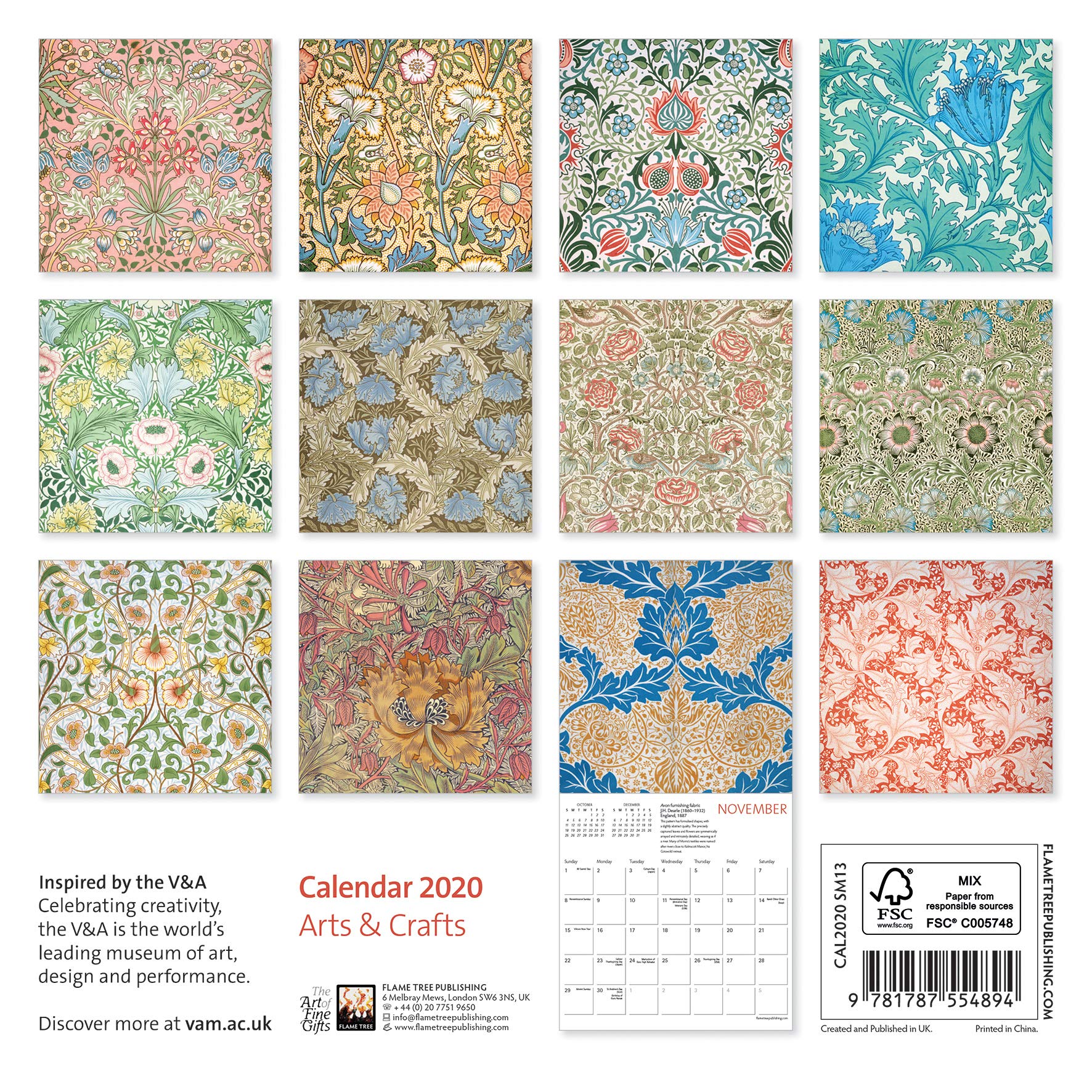 Calendar 2020 - V&A Arts & Crafts - Flame Tree Publishing