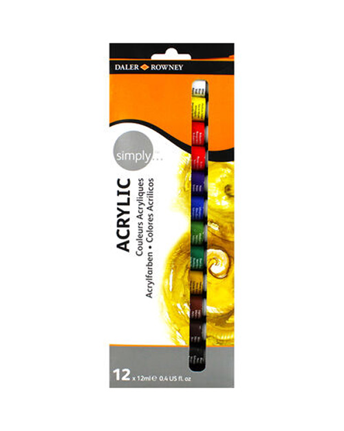 Set acrilice - Simply Acrylic, 12 culori - Daler Rowney