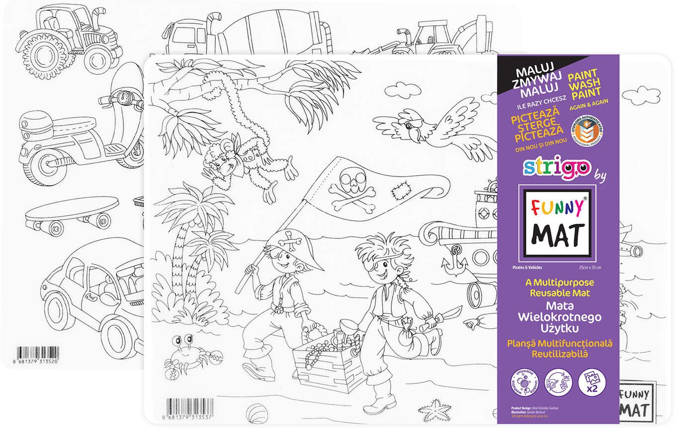 Set 2 planse - Pirati si vehicule + Set instrumente de colorat - Funny Mat