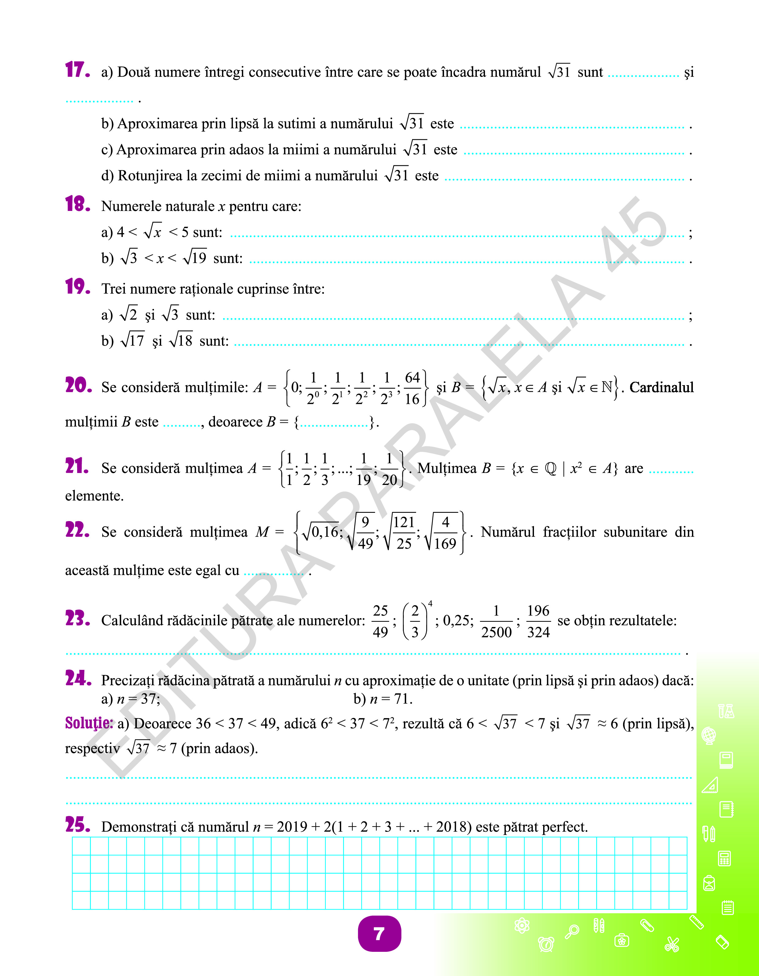 Matematica - Caiet de vacanta, clasa a VII-a - Maria Zaharia