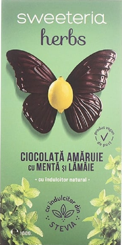 Ciocolata amaruie cu menta si lamaie cu Stevia - Sweeteria herbs, 100g ...