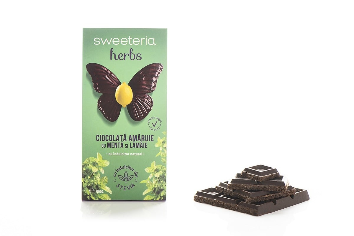 Ciocolata amaruie cu menta si lamaie cu Stevia - Sweeteria herbs, 100g ...