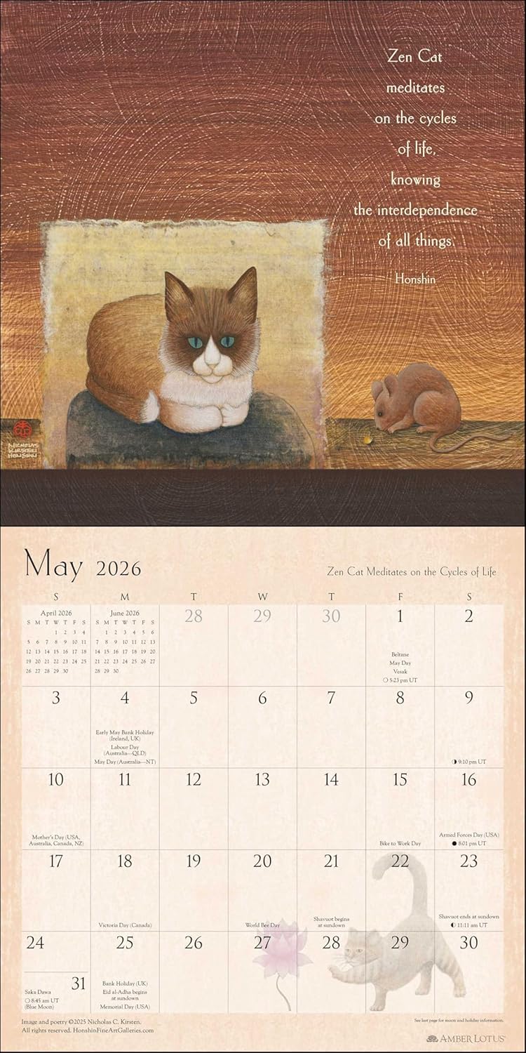 Calendar de perete - Ianuarie 2026 - Decembrie 2026 - Zen Cat Wall ...