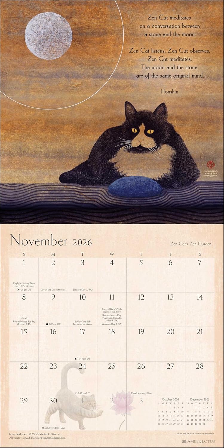 Calendar de perete - Ianuarie 2026 - Decembrie 2026 - Zen Cat Wall ...