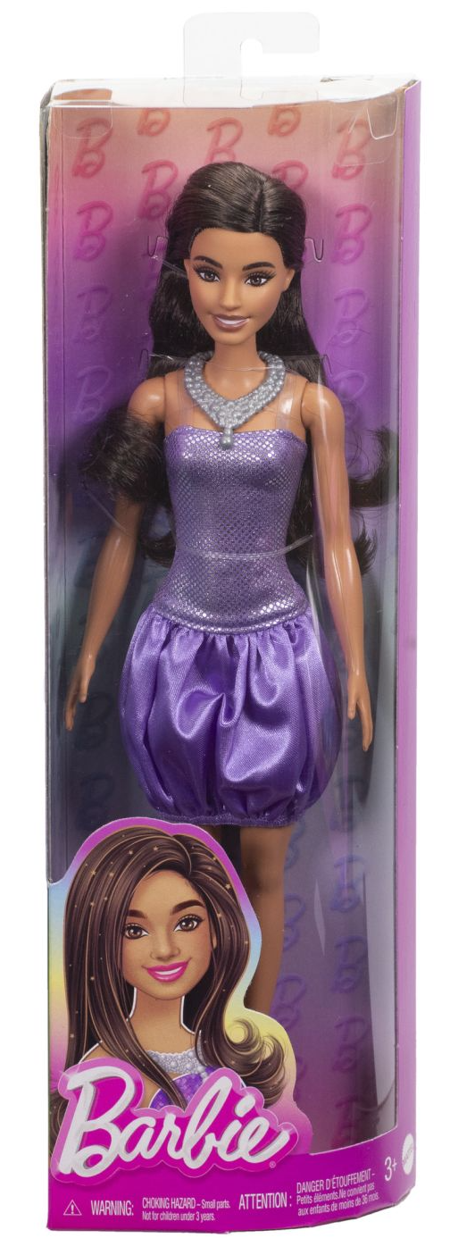 Papusa - Barbie Fashionistas - Bruneta cu rochie mov cu paiete - Mattel