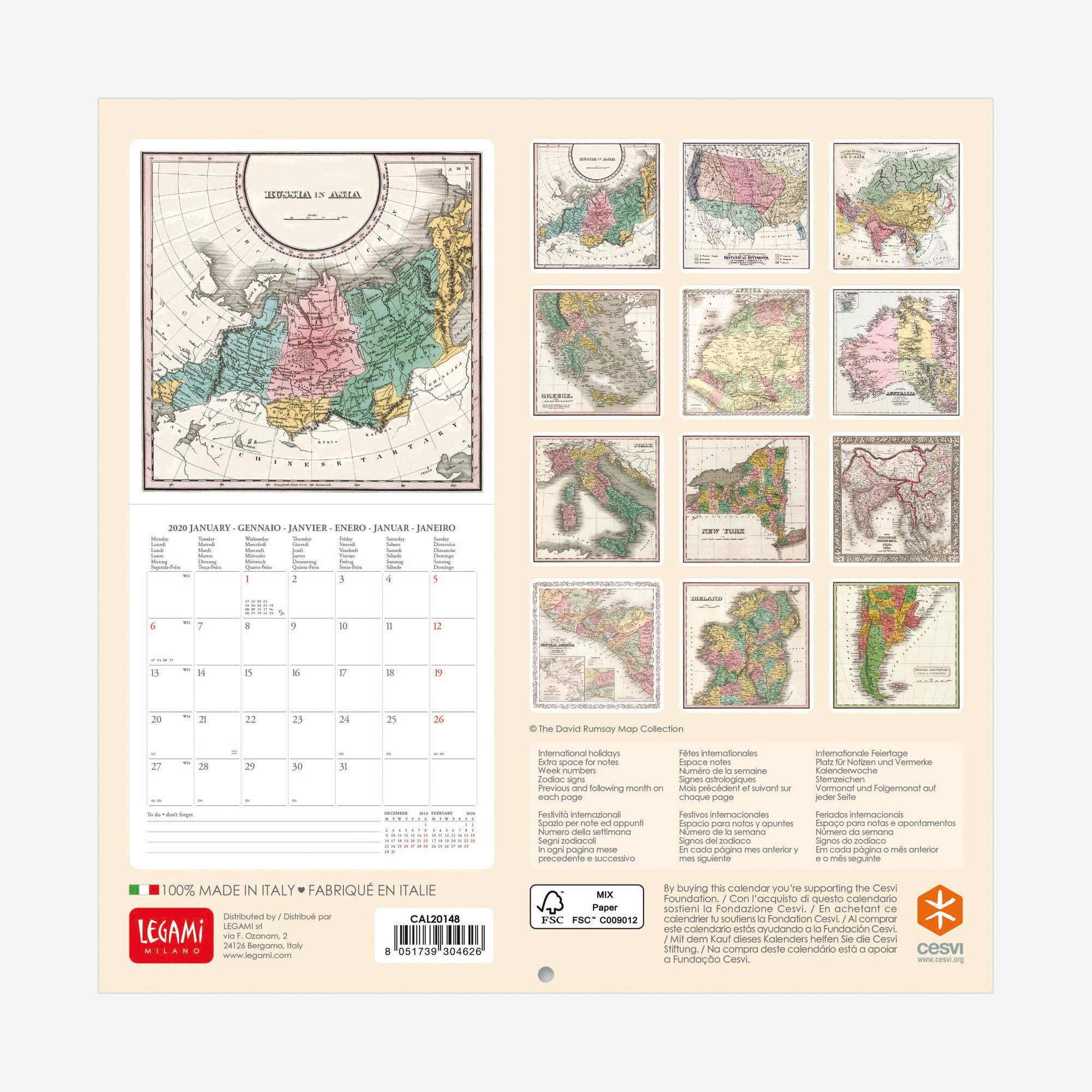 Calendar 2020 - Small - Vintage Maps - Legami