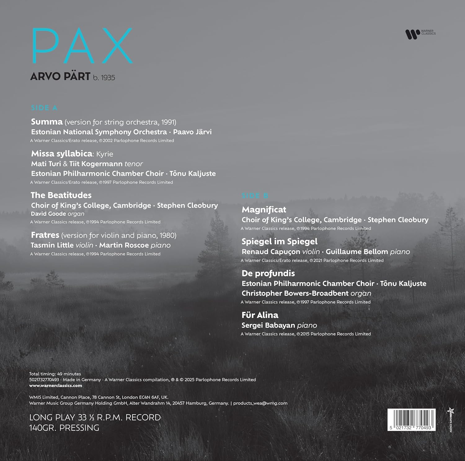 Arvo Part: Pax - Vinyl - Various Artists