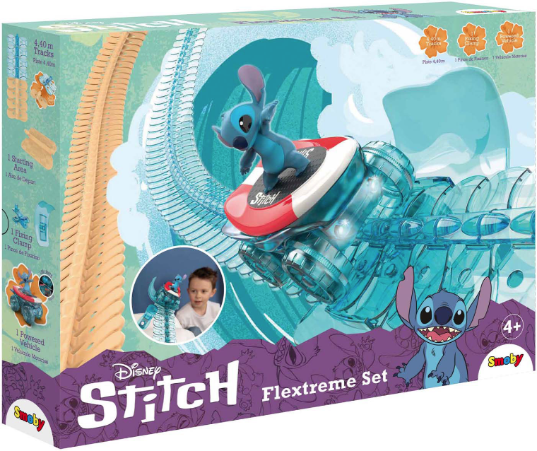 Set pista de curse cu masinuta - Disney Stitch - Flextreme - Smoby