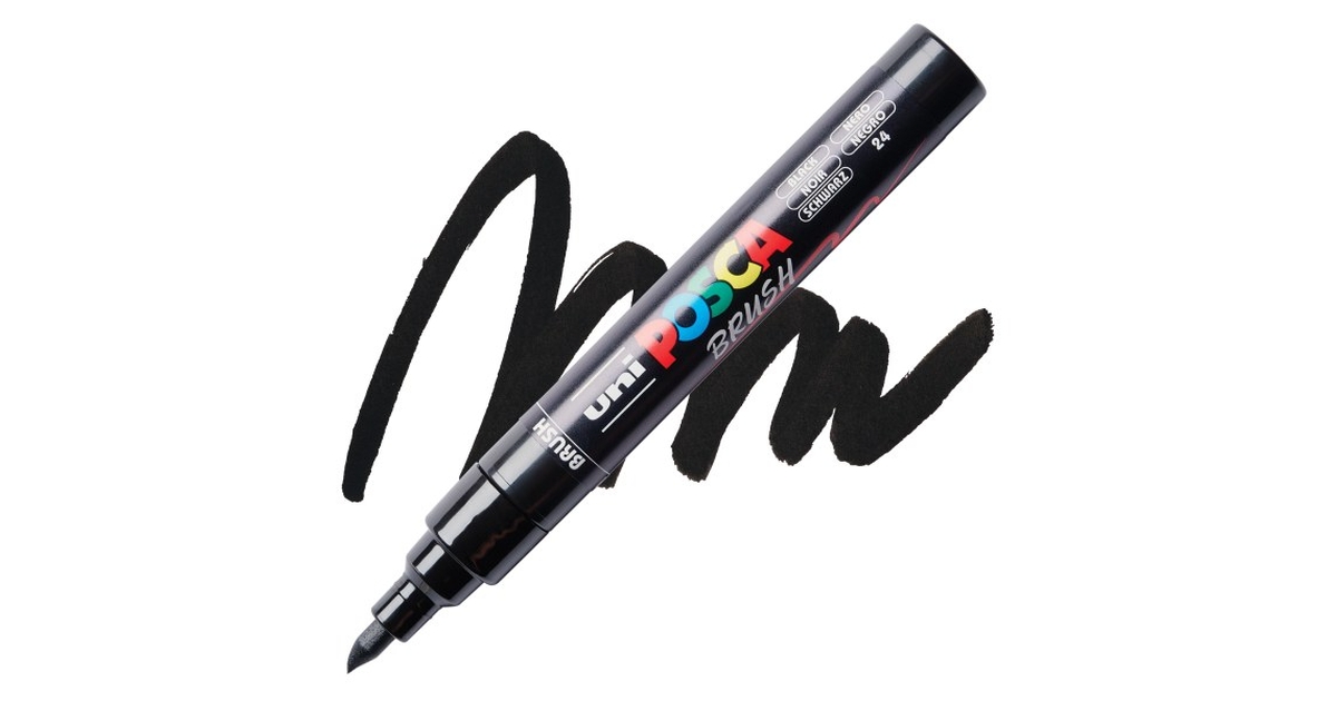 Marker - Varf pensula - Negru - Uniball