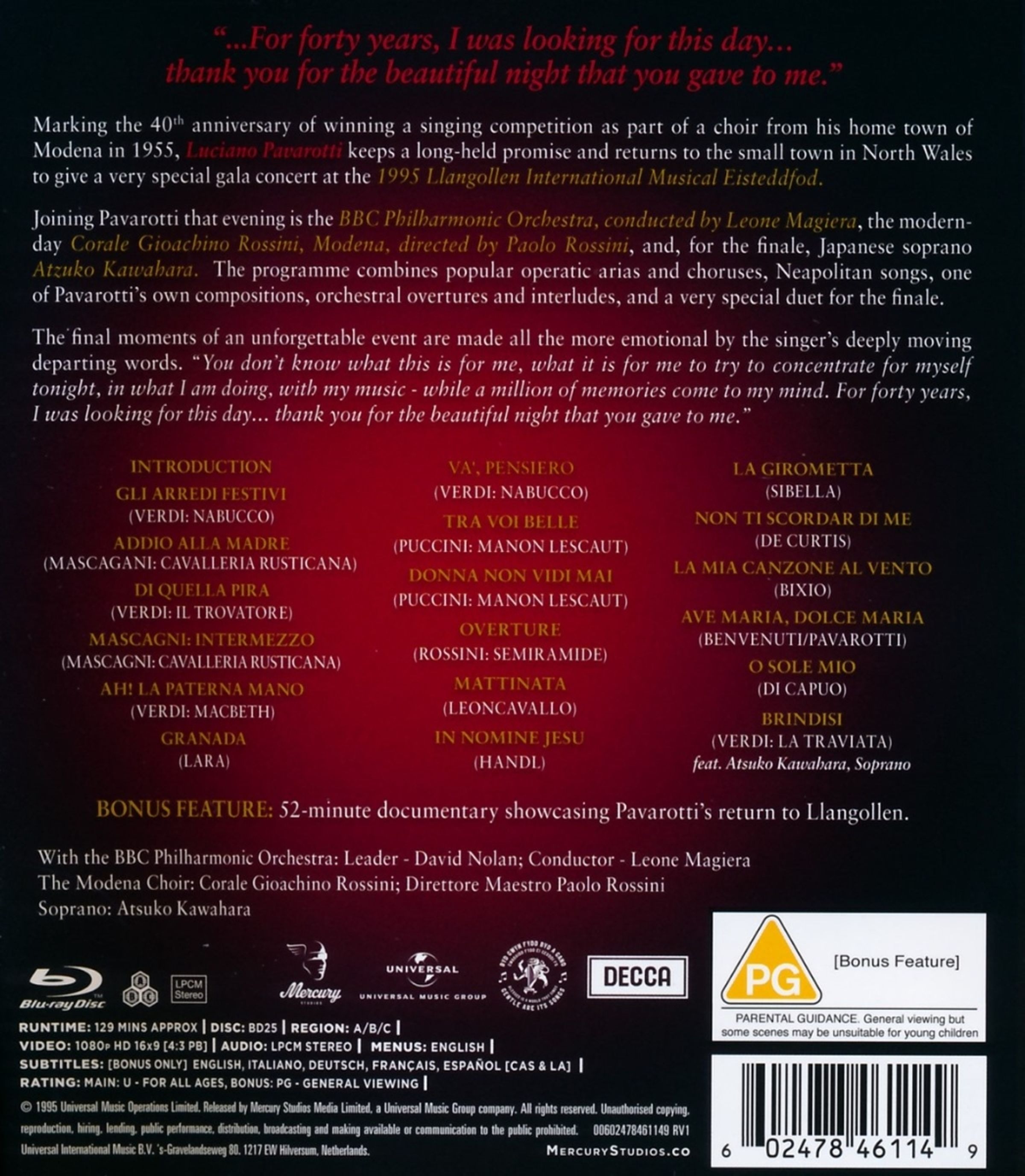 Luciano Pavarotti - Live at Llangollen 1995 (Blu-ray) - Luciano ...