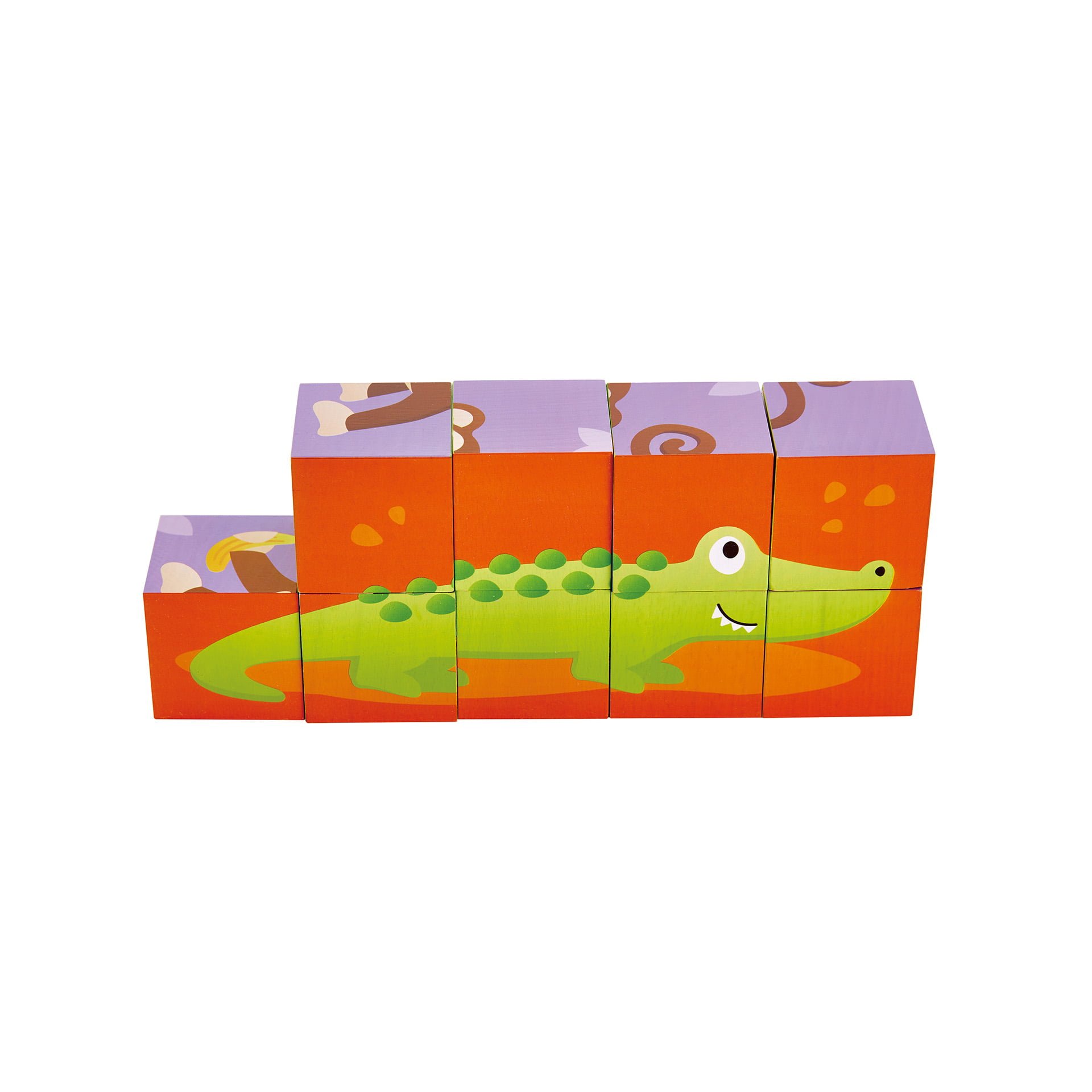 Puzzle din lemn cuburi – Animale din Jungla, 9 piese - Hape