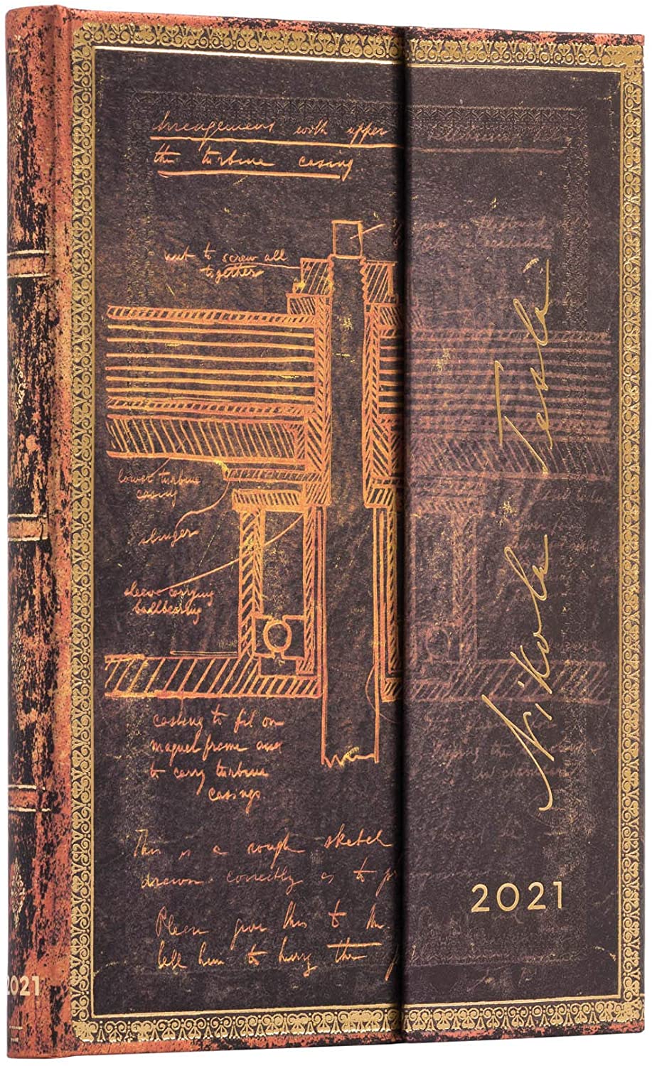 Agenda 2021 - Midi, Vertical - Tesla, Sketch of a Turbine - Paperblanks