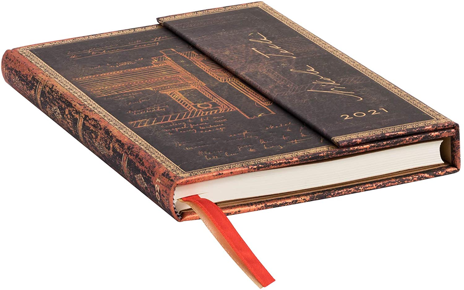 Agenda 2021 - Midi, Vertical - Tesla, Sketch of a Turbine - Paperblanks