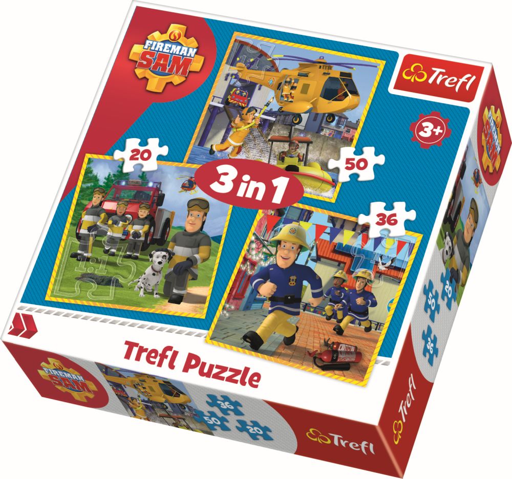 Puzzle 3 in 1, Pompierul Sam - Trefl - Trefl