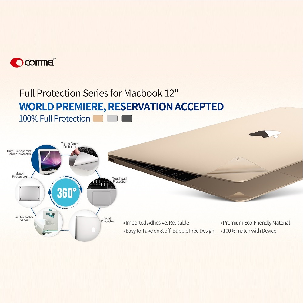 Comma Full Protection Series MacBook 12" Silver (set 5 folii pentru ...